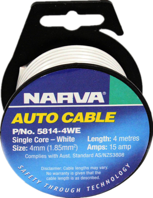4mm 15 Amps Single Core White Cable - 4mtrs - SA Trailer